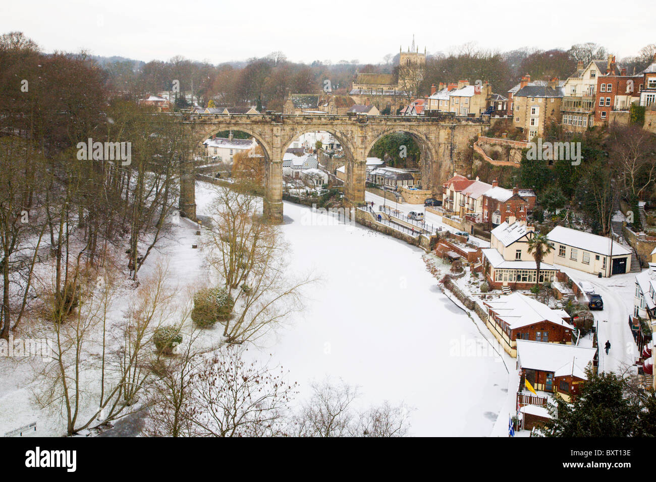 Snow on the Frozen River Nidd Knaresborough North Yorkshire England ...