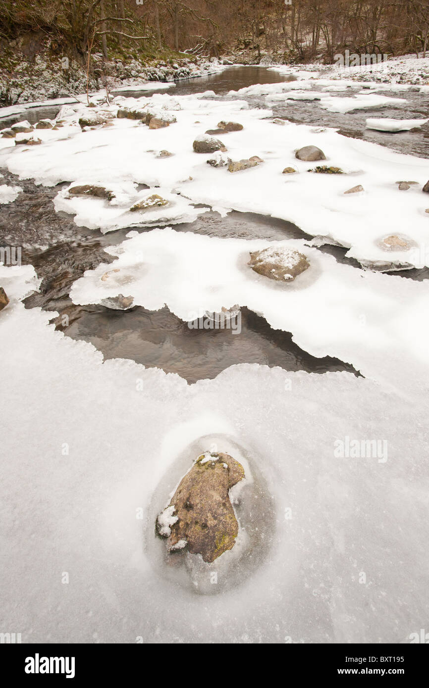 Ice on the River Greta outside Keswick in the Lake District, UK, during ...