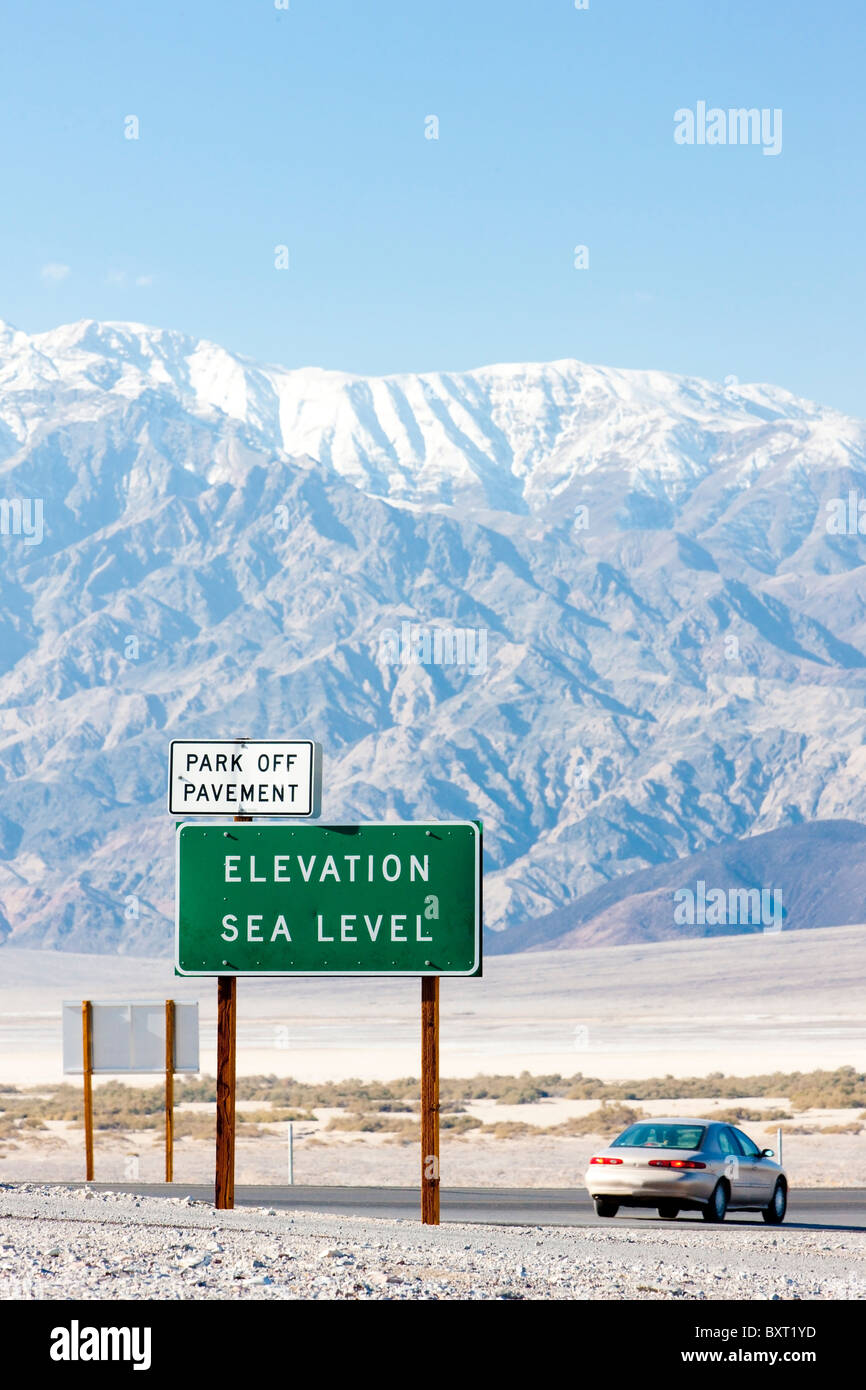 Elevation sea level sign, Death Valley National Park, California, USA ...