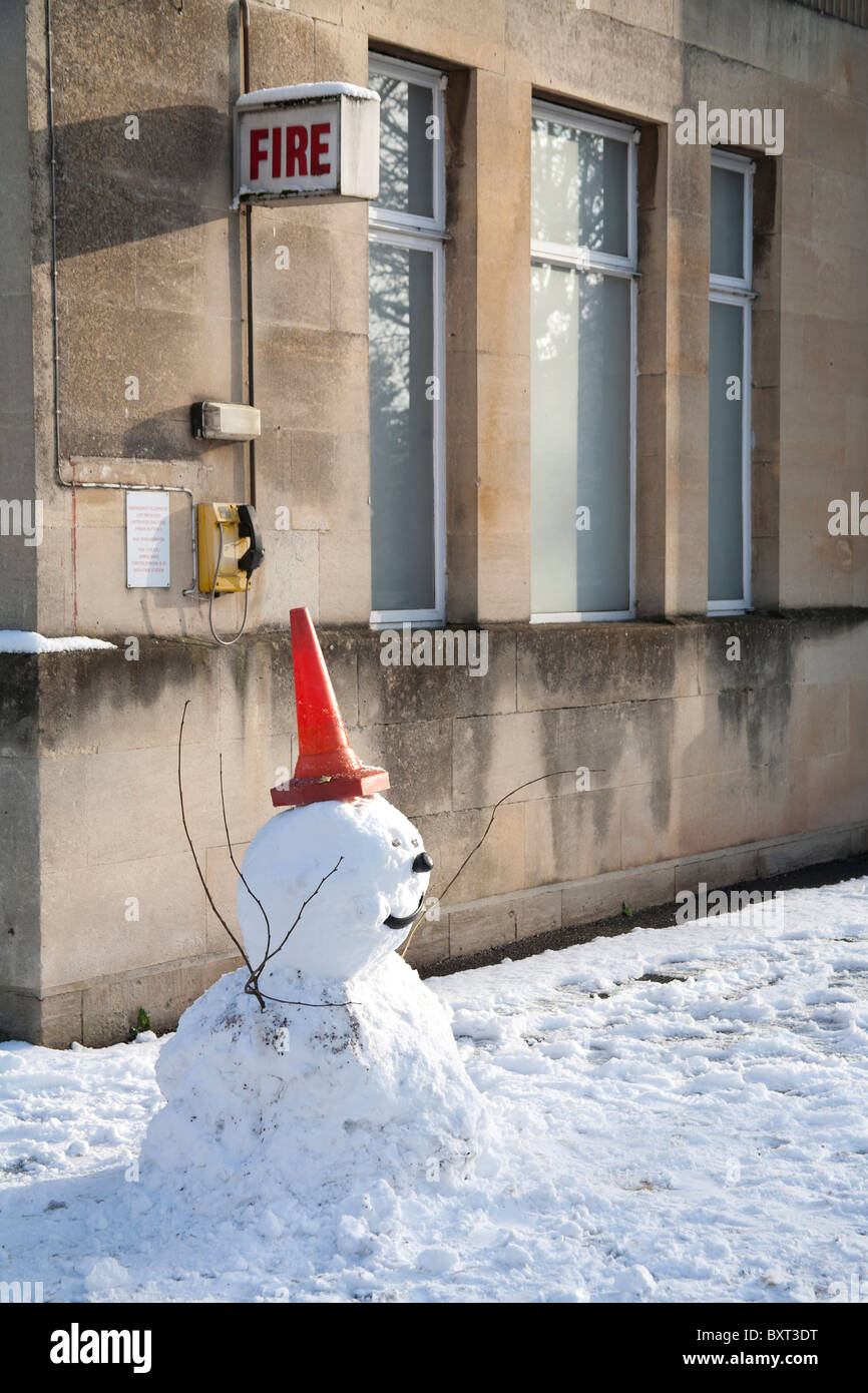 Snowman outside Bath fire station Bath Spa Somerset UK Stock Photo - Alamy