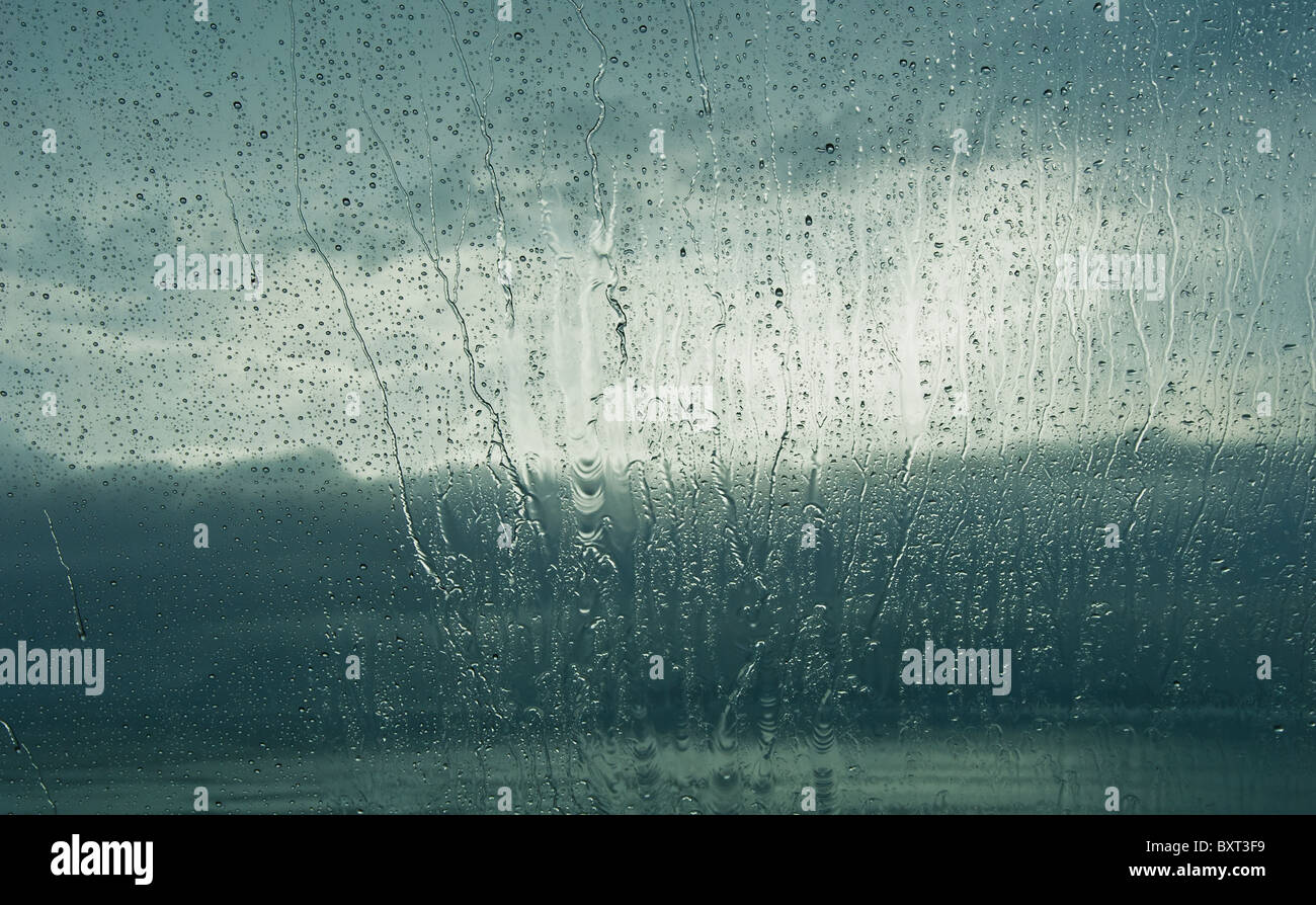Rain buffets a cruise ship window on Inland Passage in Alaska Stock ...