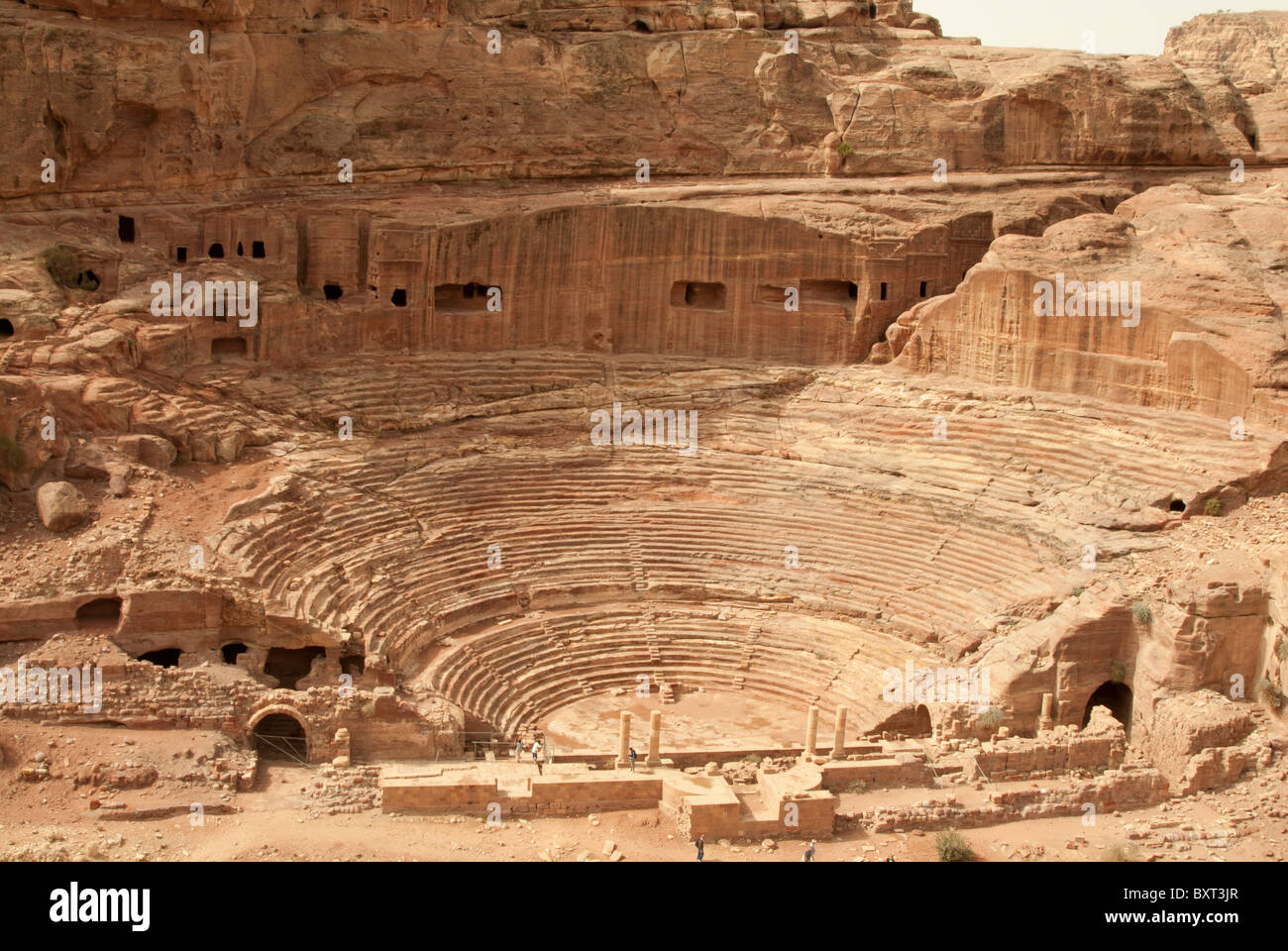 View of the amphitheatre (and some open tombs), Petra, Jordan Stock ...