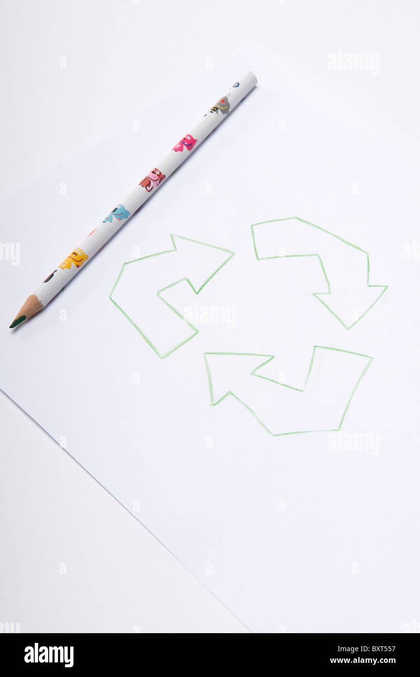 Pencil drawing recycling sign Stock Photo - Alamy