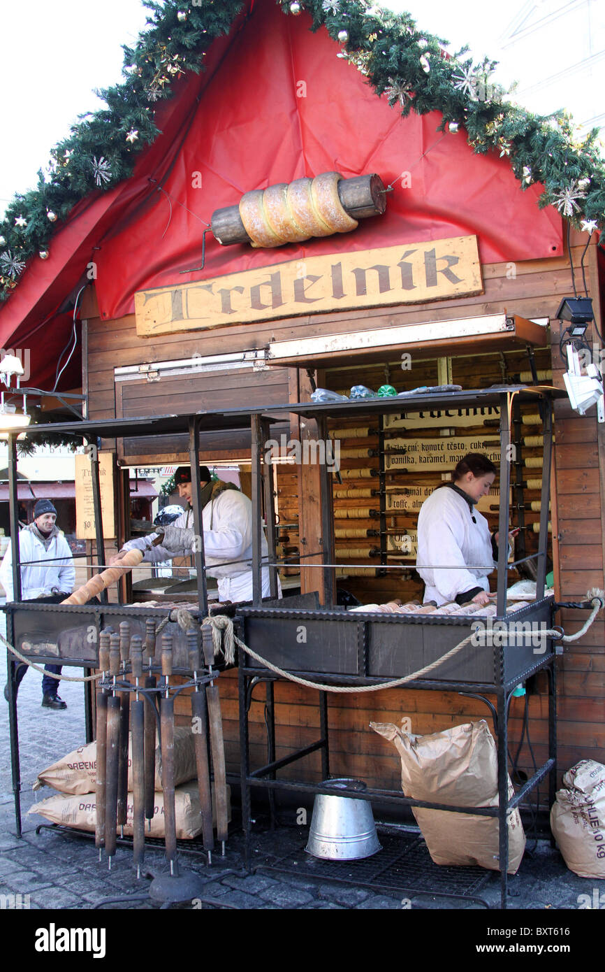 Trdelnik sweet pastry stall at the traditional Christmas market in ...