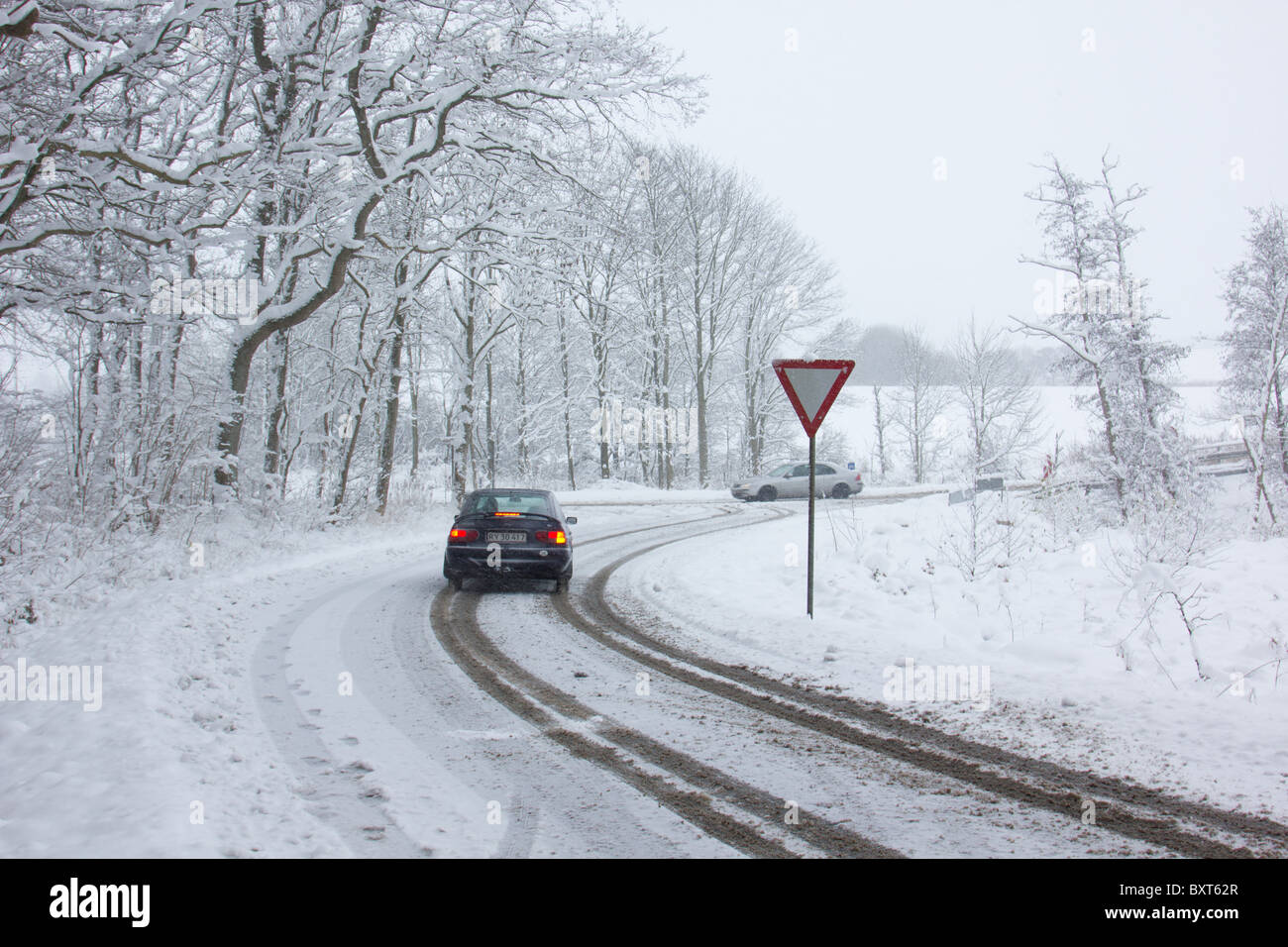 winter traffic in snow landscape Stock Photo - Alamy