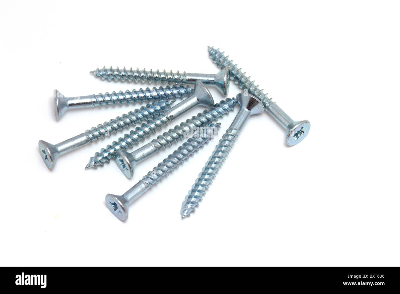 Several silver steel wood screws Stock Photo - Alamy