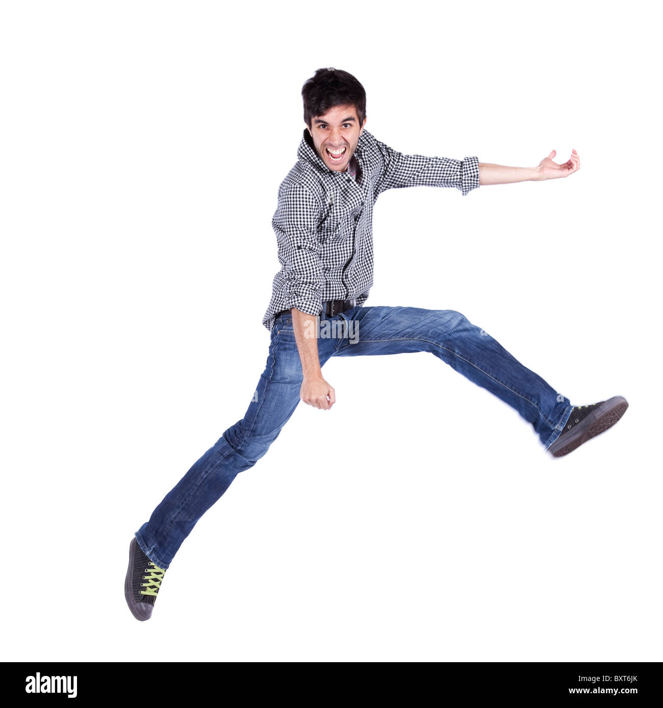 Handsome caucasian man jumping Cut Out Stock Images & Pictures - Alamy