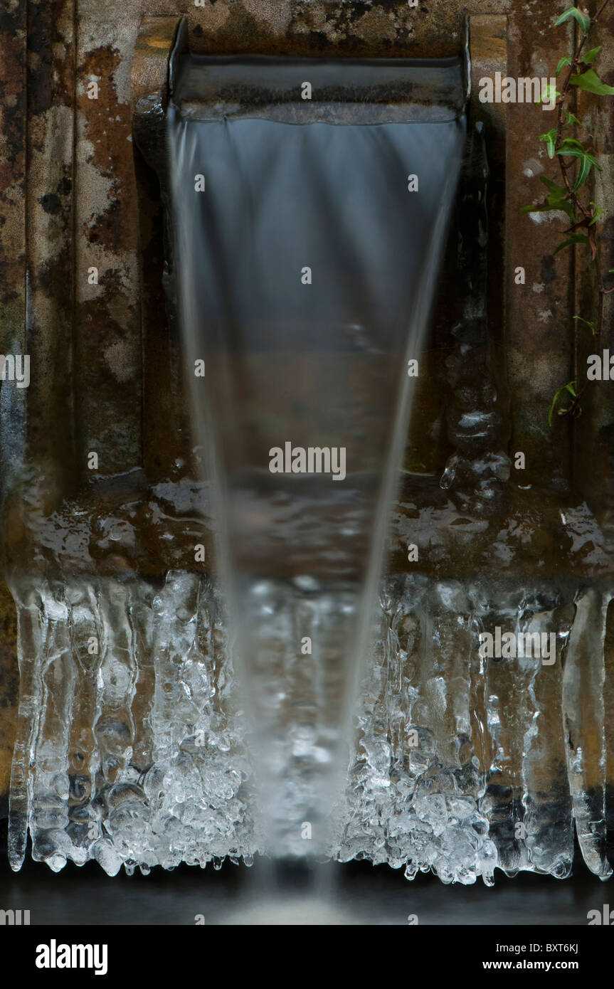 Freezing water feature in the Model Gardens at RHS Rosemoor, Devon ...