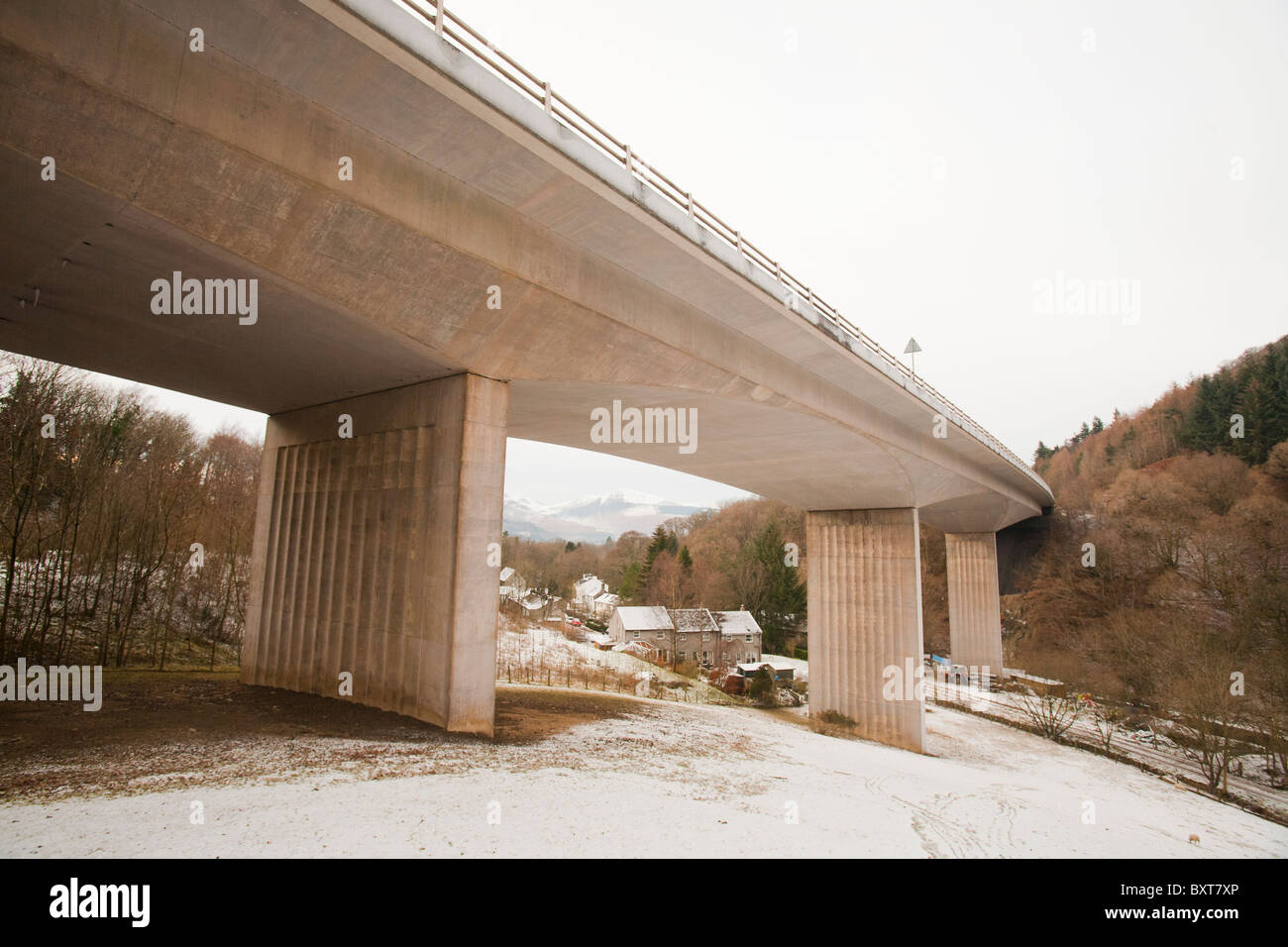 A concrete bridge carrying the A66 road over a gorge near Keswick, Lake ...