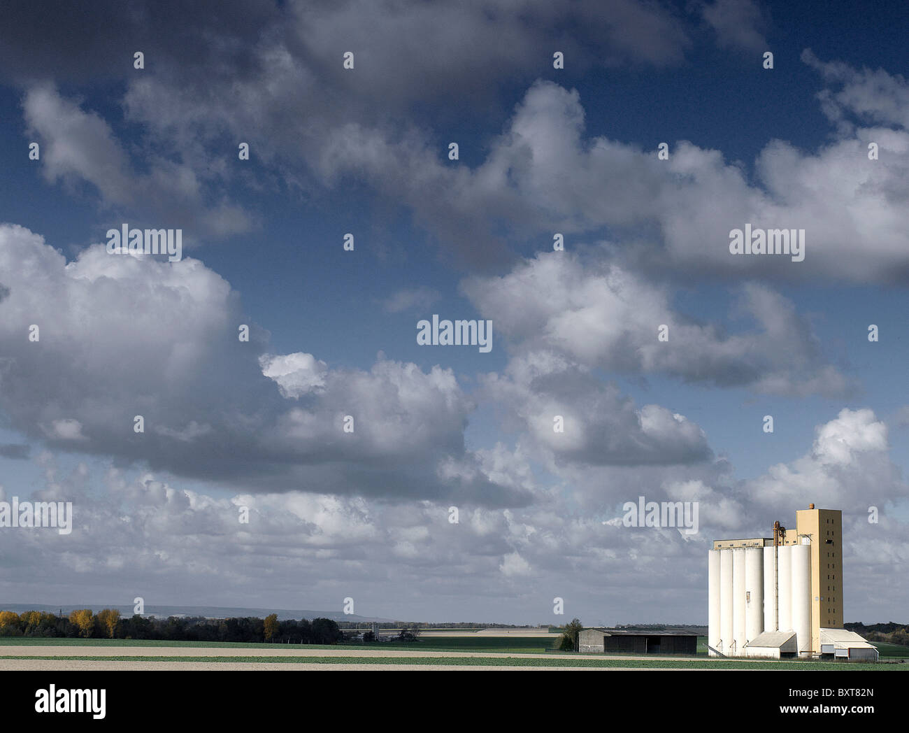 Cloudy Sky Over Grain Farm Stock Photo - Alamy