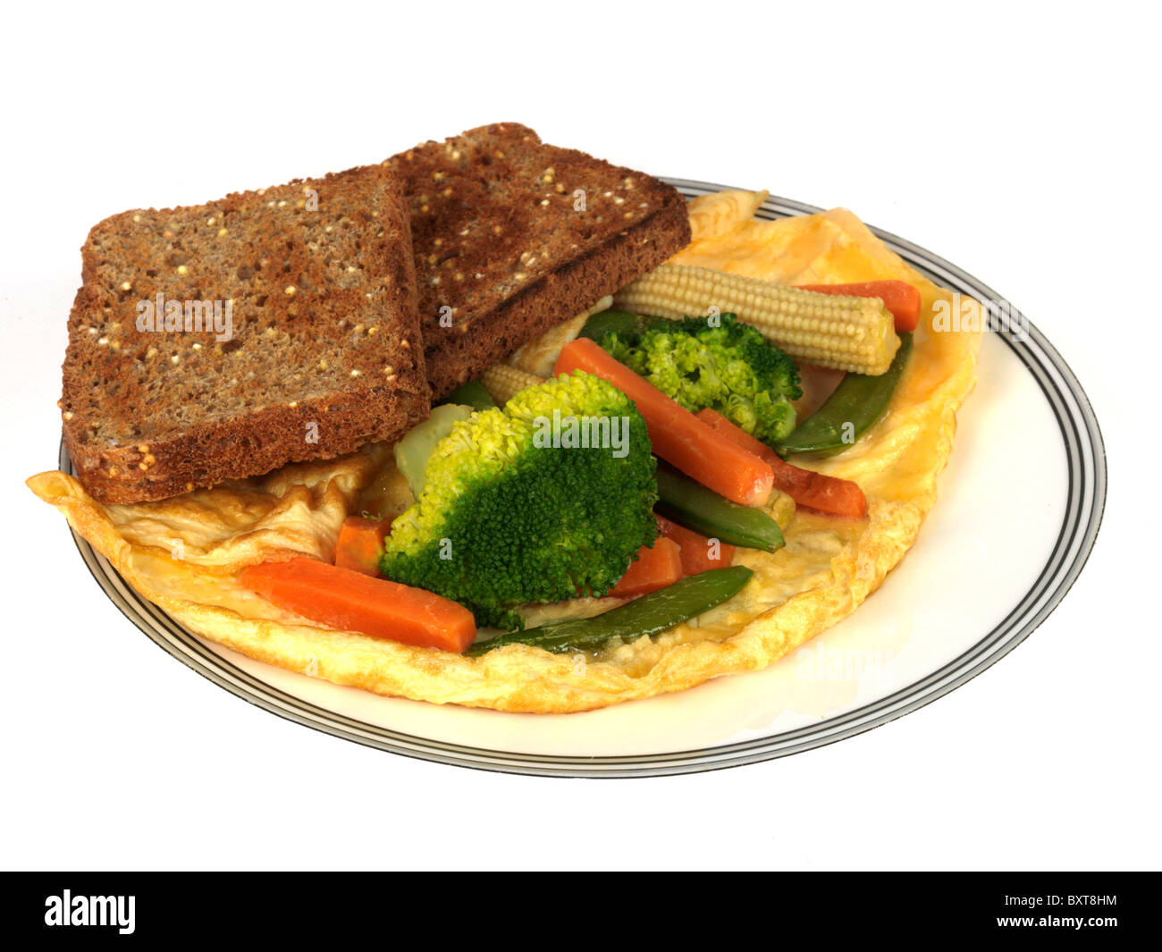 Food meal vegetable omelette brocolli carrots peas eggs hi-res stock ...