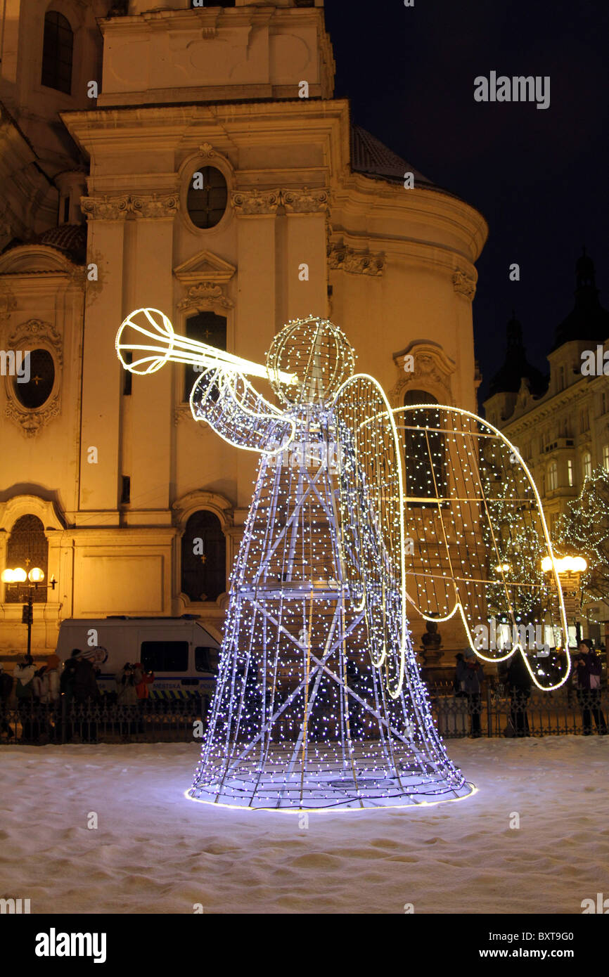 Illuminated angel Christmas Lights in Prague, Czech Republic Stock ...