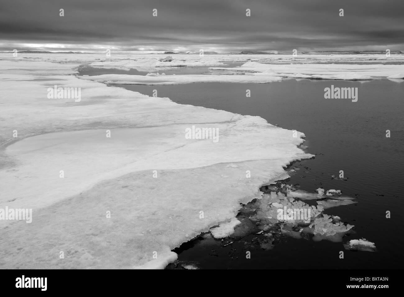 Norway, Svalbard, Nordaustlandet , Sea ice in fog near Scoresby Island ...