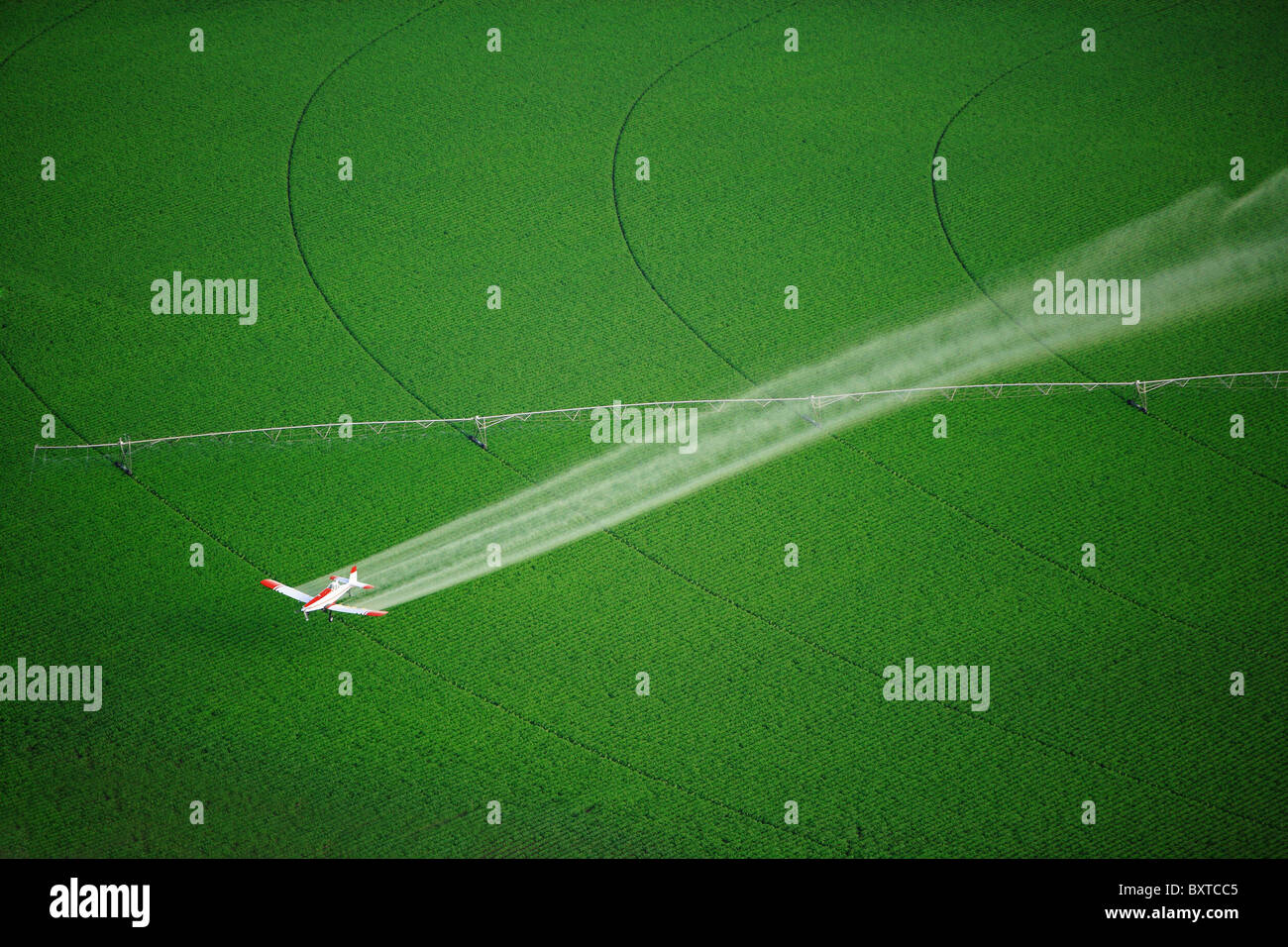 Aerial View of a crop duster spraying a farm field Stock Photo - Alamy