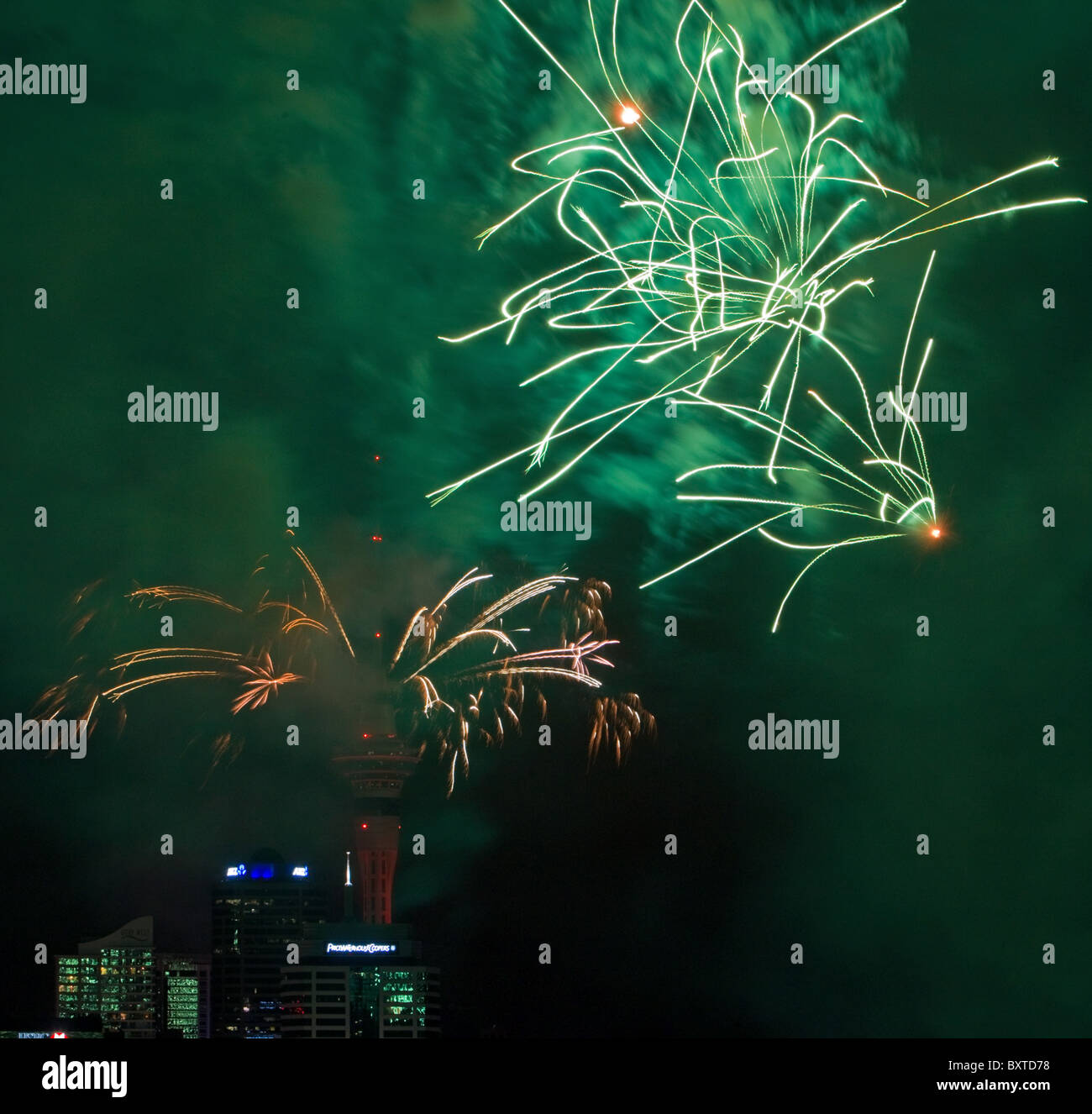 Fireworks over Auckland City celebrate the start of 2011, Auckland, New ...
