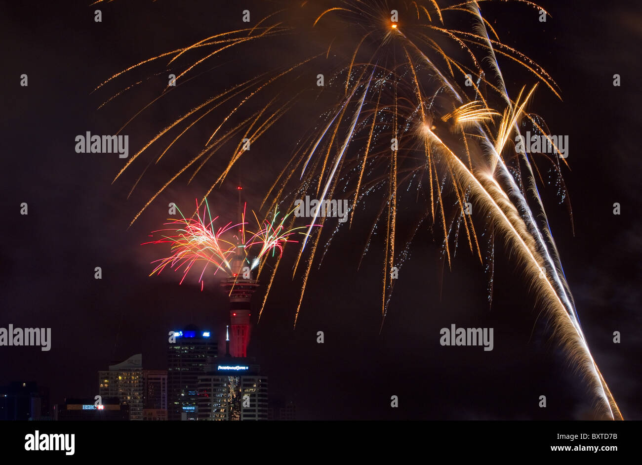 Fireworks over Auckland City celebrate the start of 2011, Auckland, New ...
