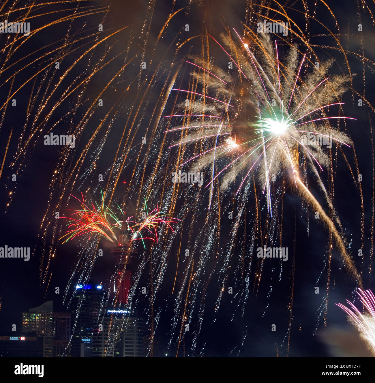 Fireworks over Auckland City celebrate the start of 2011, Auckland, New ...