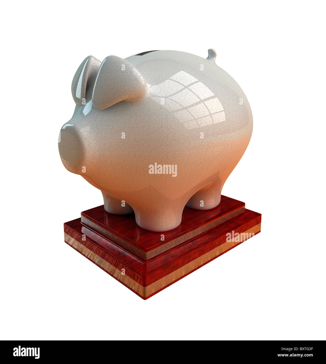 Antique white piggy bank on ornate wooden base. Cut out Stock Photo - Alamy
