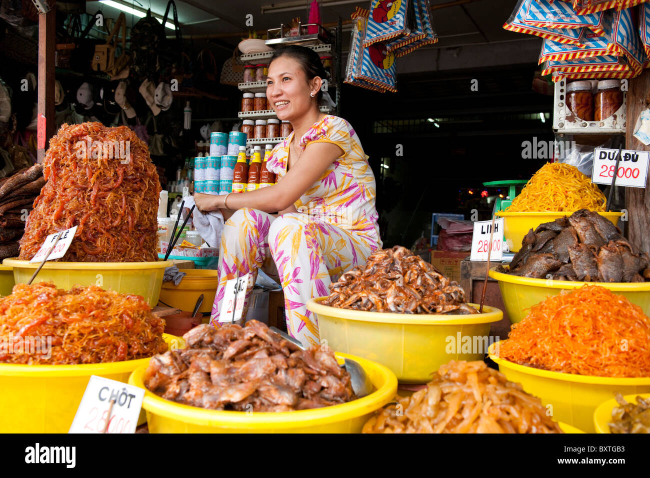 fish shop in the market, Mekong Delta, Chau Doc, Vietnam Stock Photo ...