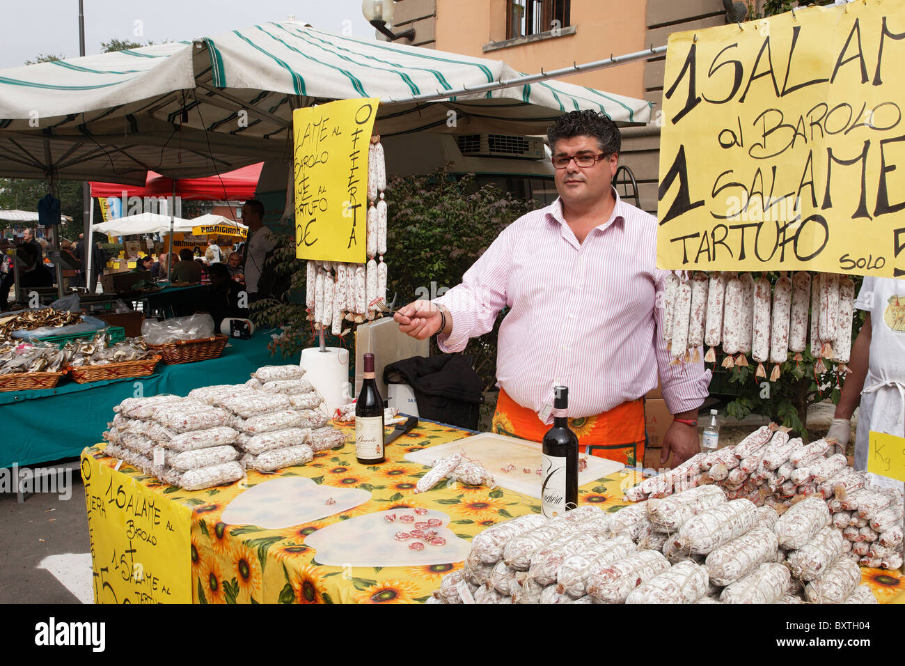 Salesman, Market, Alba, Piedmont, Italy Stock Photo - Alamy