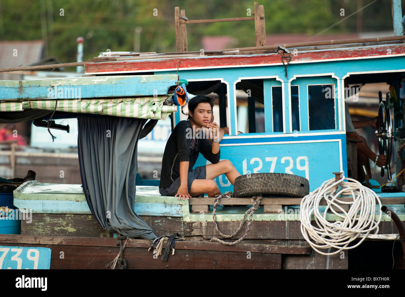 Boat on the Hau Giang River (Bassac River), Mekong Delta, Chau Doc ...