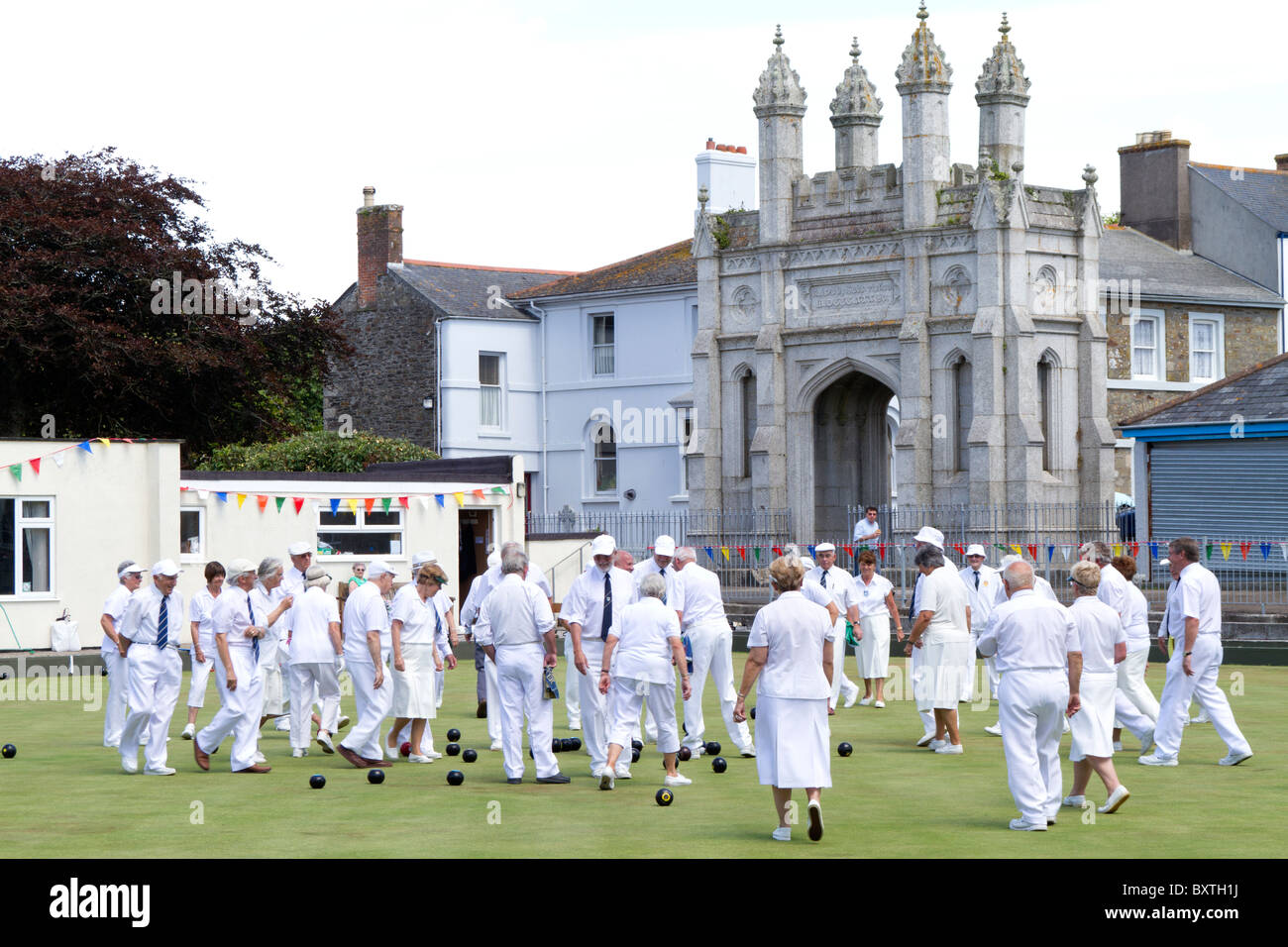 Players at Helston Bowling Club, Helston, Cornwall, United Kingdom ...