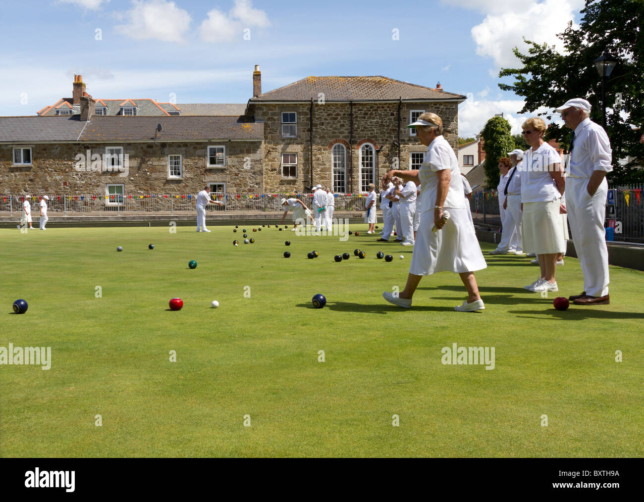 Players at Helston Bowling Club, Helston, Cornwall, United Kingdom ...
