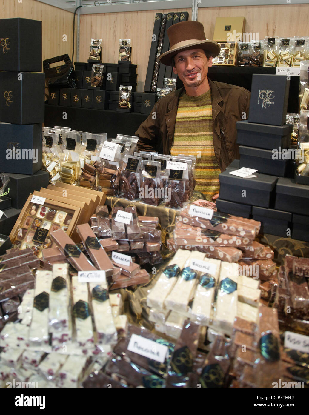 Nut chocolate, Salesman, Truffle Fair, Alba, Langhe, Piedmont, Italy ...