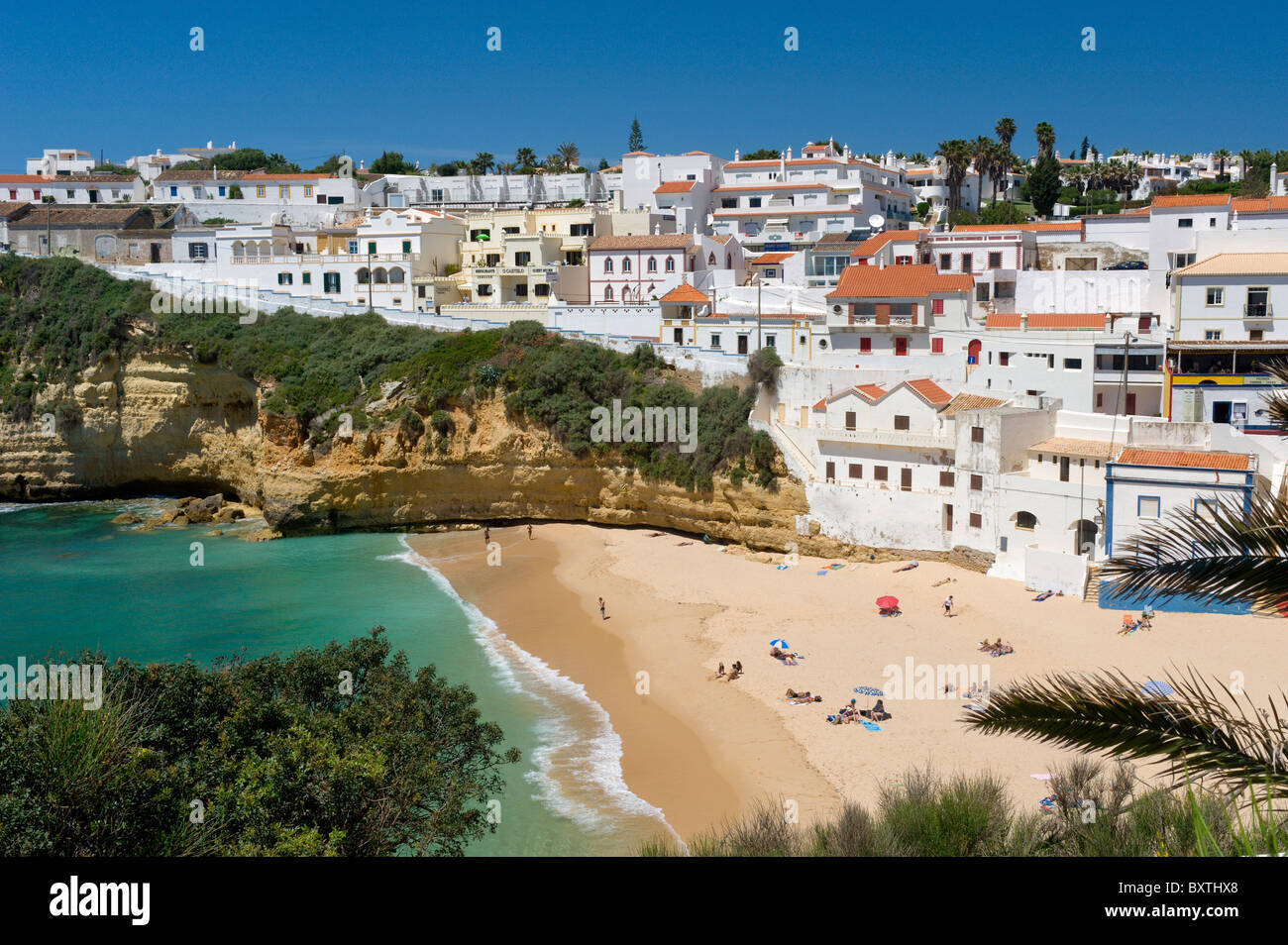 Portugal, The Algarve, Praia Do Carvoeiro Village And Beach In Spring ...