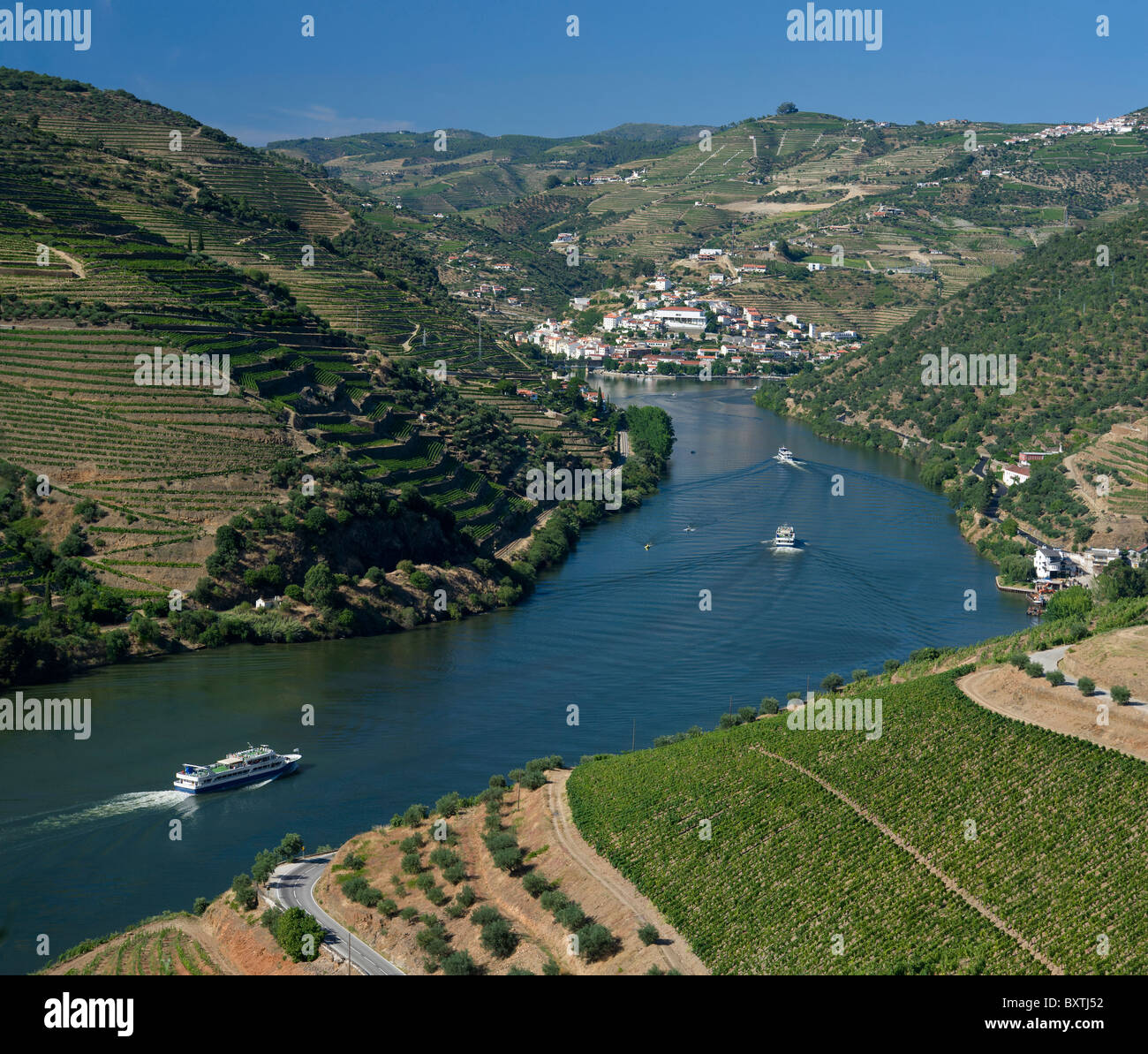Portugal The Douro Valley At Pinhao With Tourist Cruise Boats On The ...