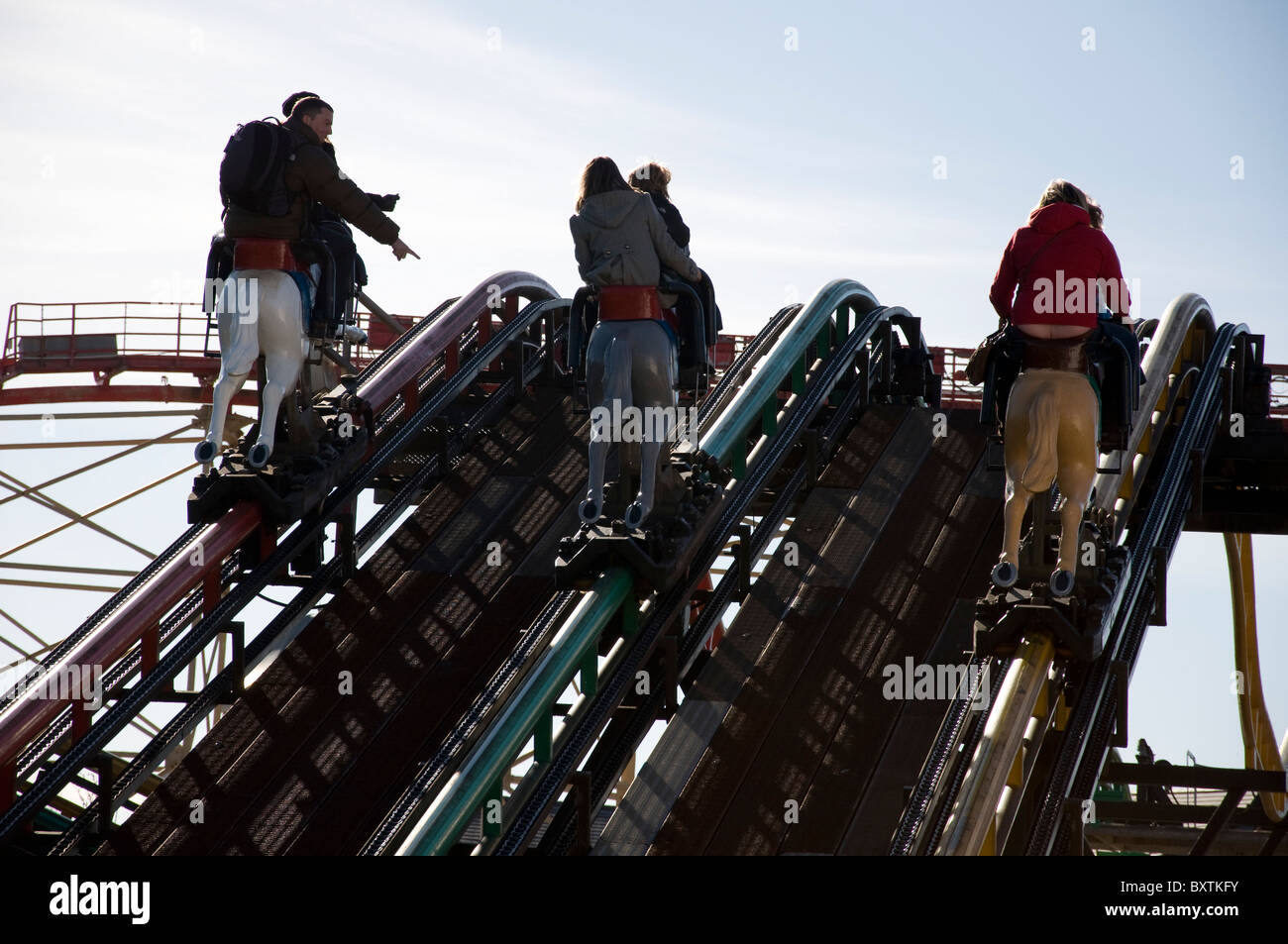 Horse racing ride at Blackpool Pleasure Beach (fairground), England ...