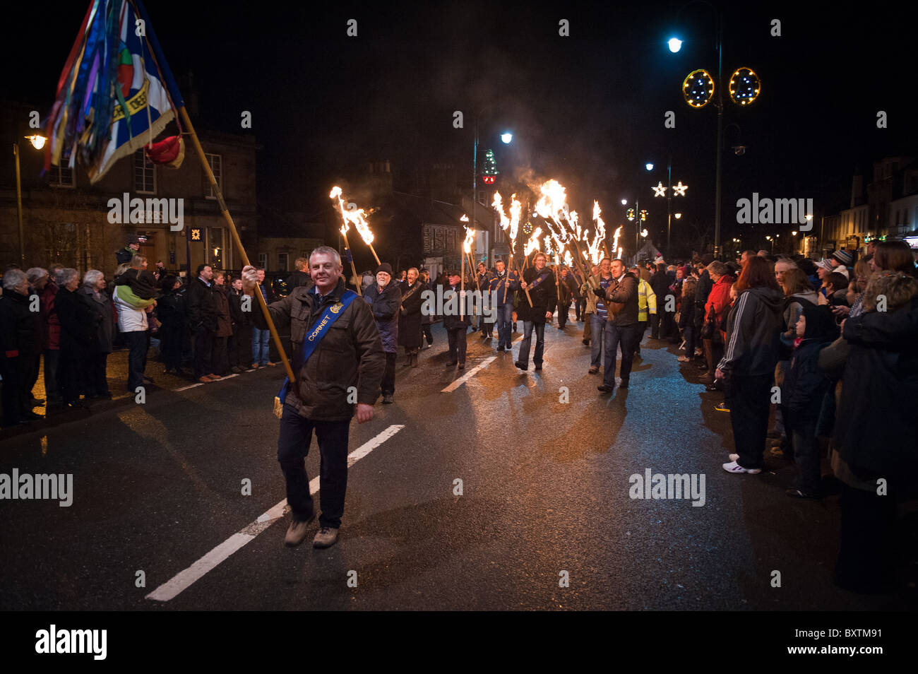 Torchlight procession in Biggar to light the Biggar Bonfire - lit by ...