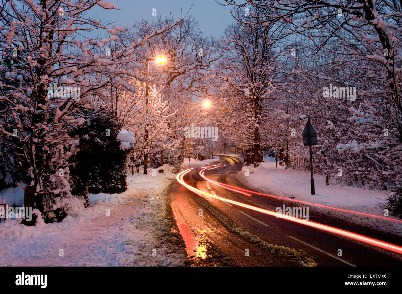 Surrey, Road In Snow Stock Photo - Alamy
