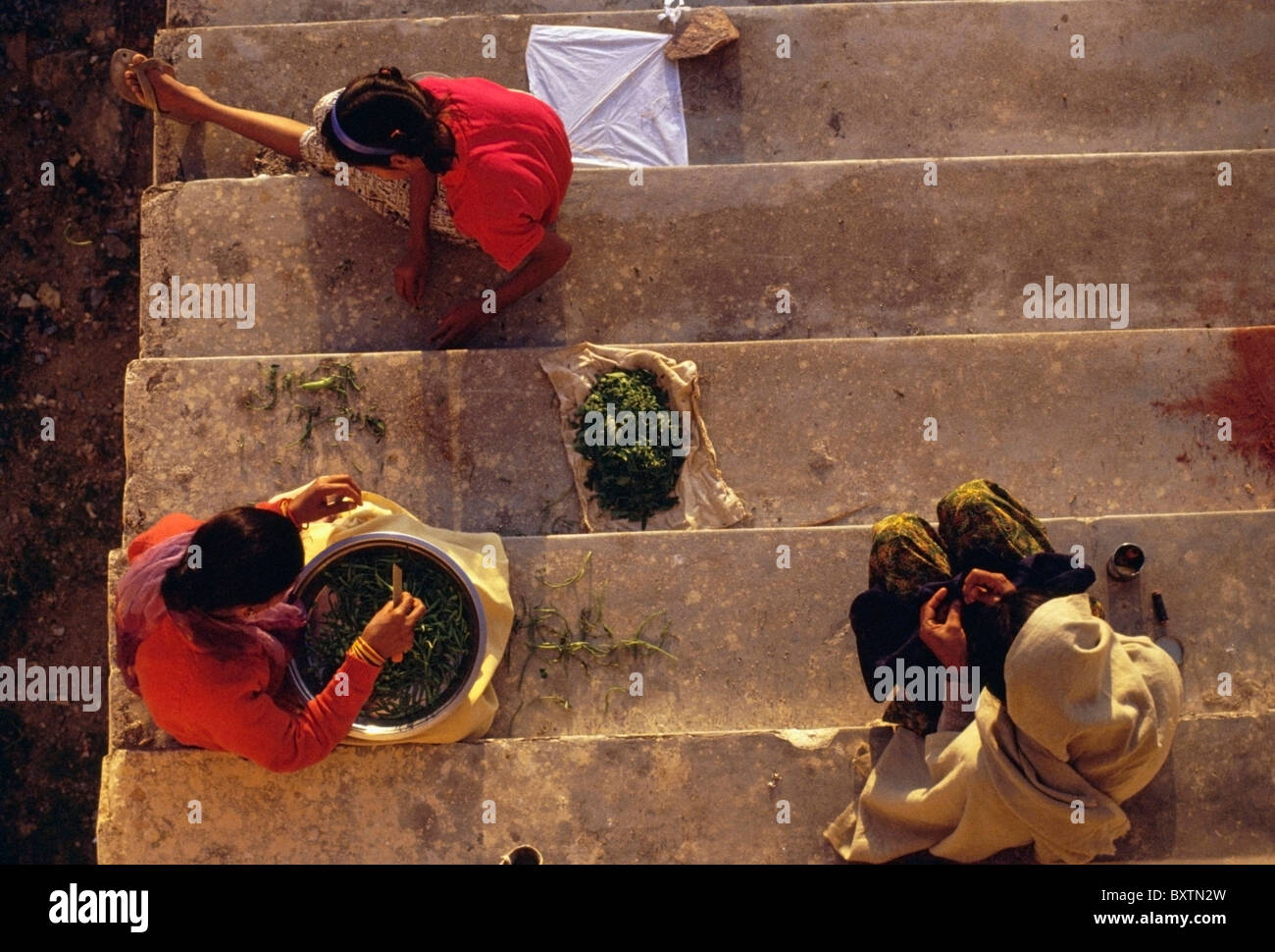 Woman Working On Stairs, Aerial View Stock Photo - Alamy