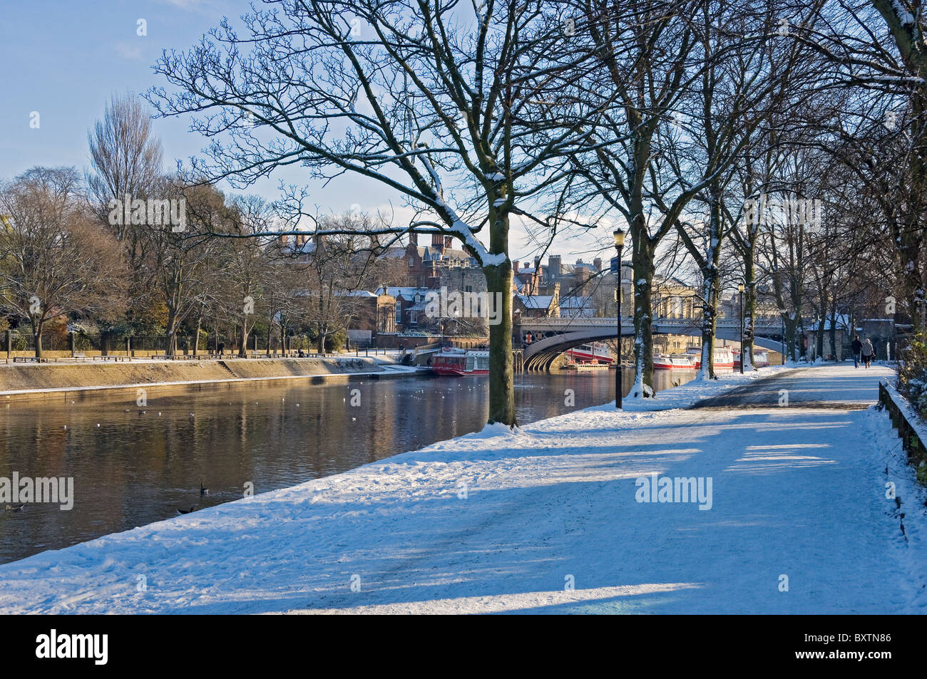 Footpath path riverside walk along River Ouse snow scene covered in ...