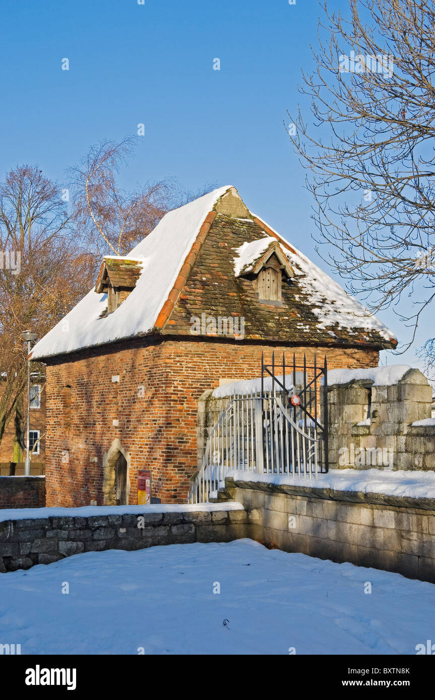 The medieval Red Tower built in 1490 in winter snow weather York North ...