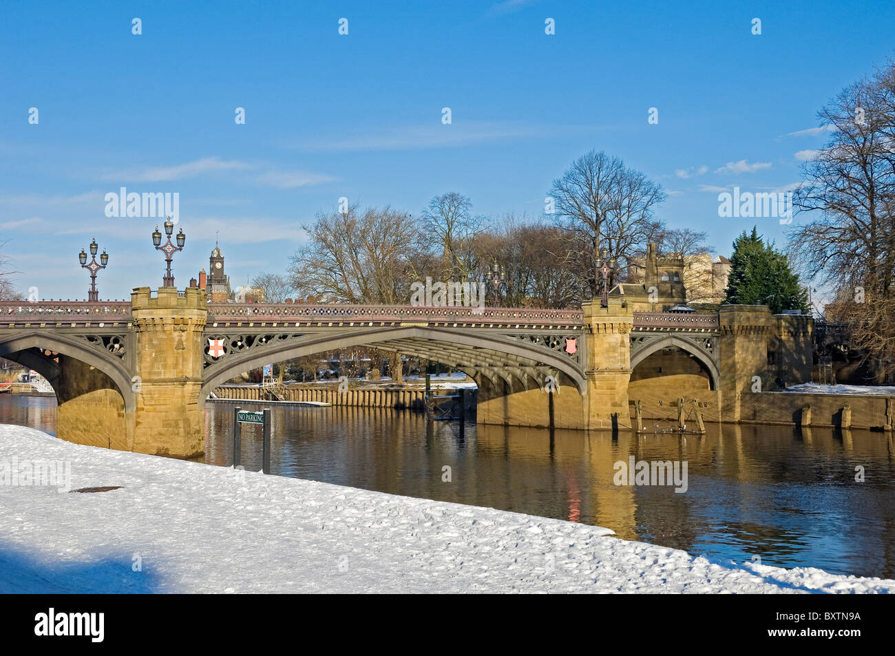 Skeldergate Bridge and River Ouse in winter scene snow weather York ...