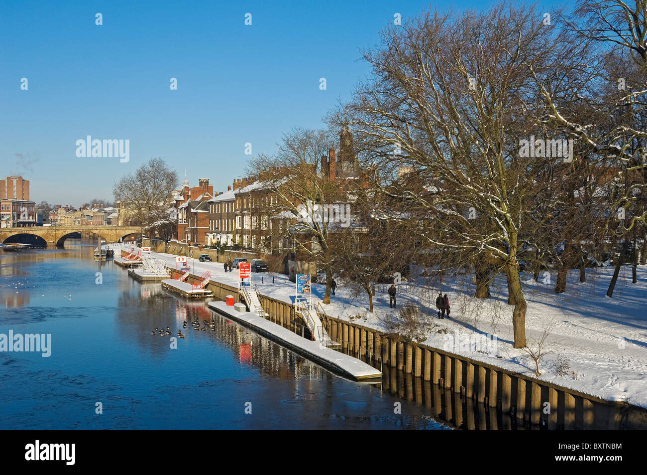 South Esplanade and River Ouse in winter snow weather York North ...