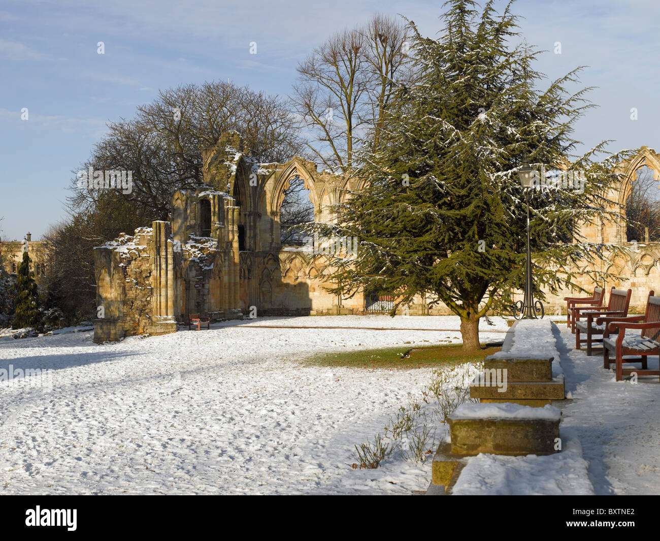 St Marys Abbey covered in snow Museum Gardens in winter York North ...
