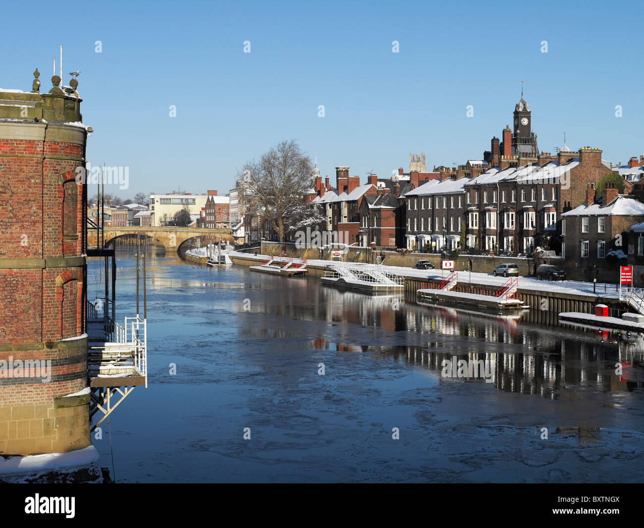 View of South Esplanade River Ouse and Ouse Bridge in winter York North ...