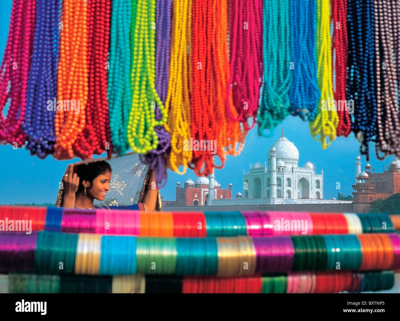 View Through Bead Stall Towards Woman And Taj Mahal Stock Photo - Alamy