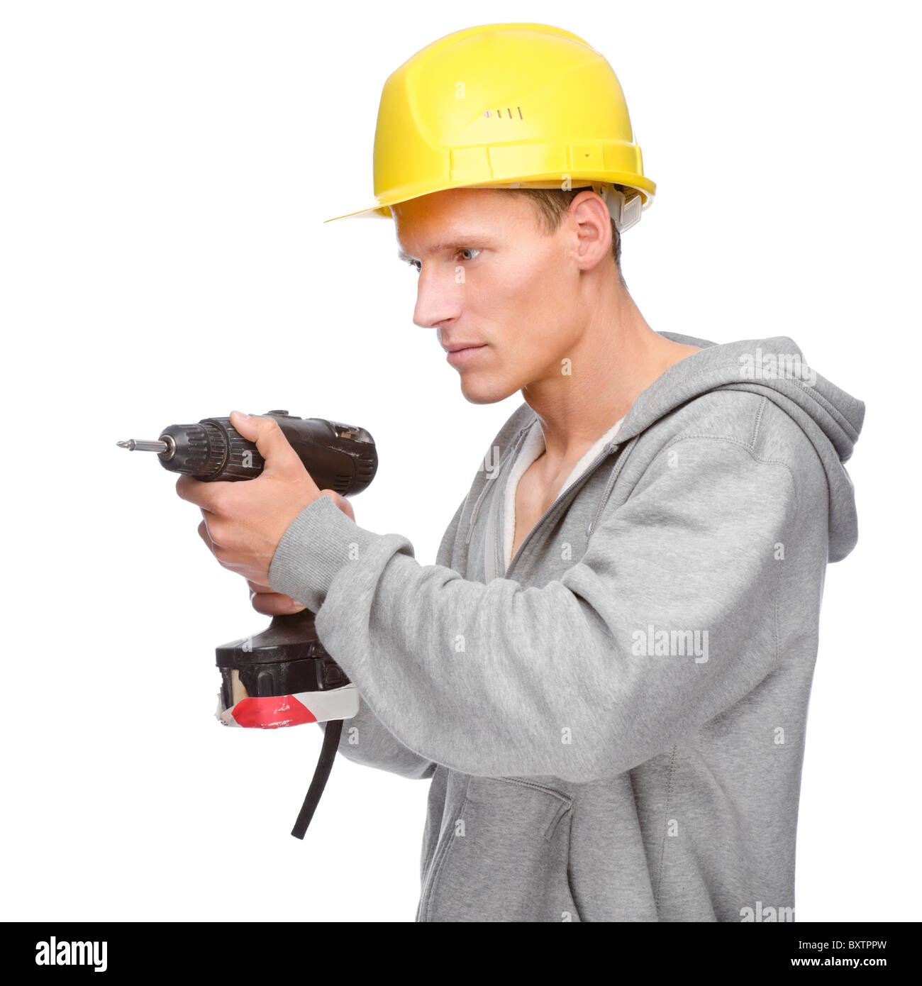 Full isolated studio picture from a young craftsman Stock Photo - Alamy