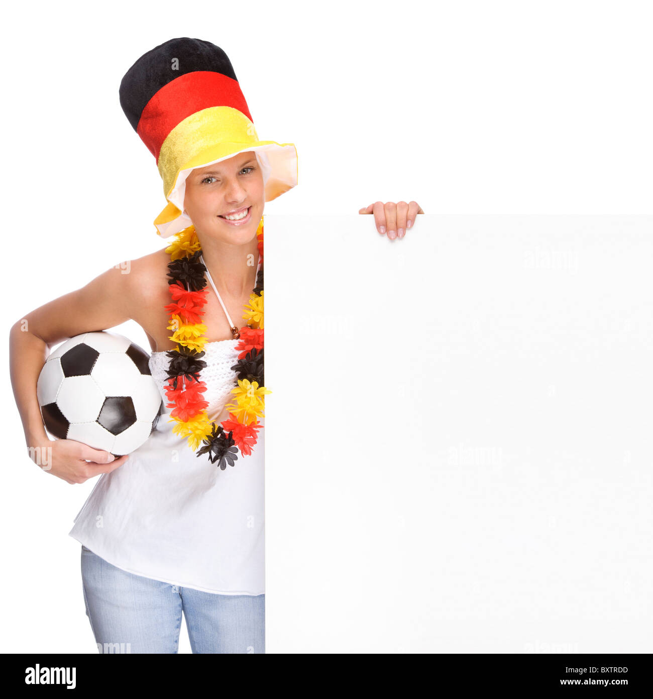 Full isolated portrait of a beautiful german soccer fan Stock Photo - Alamy