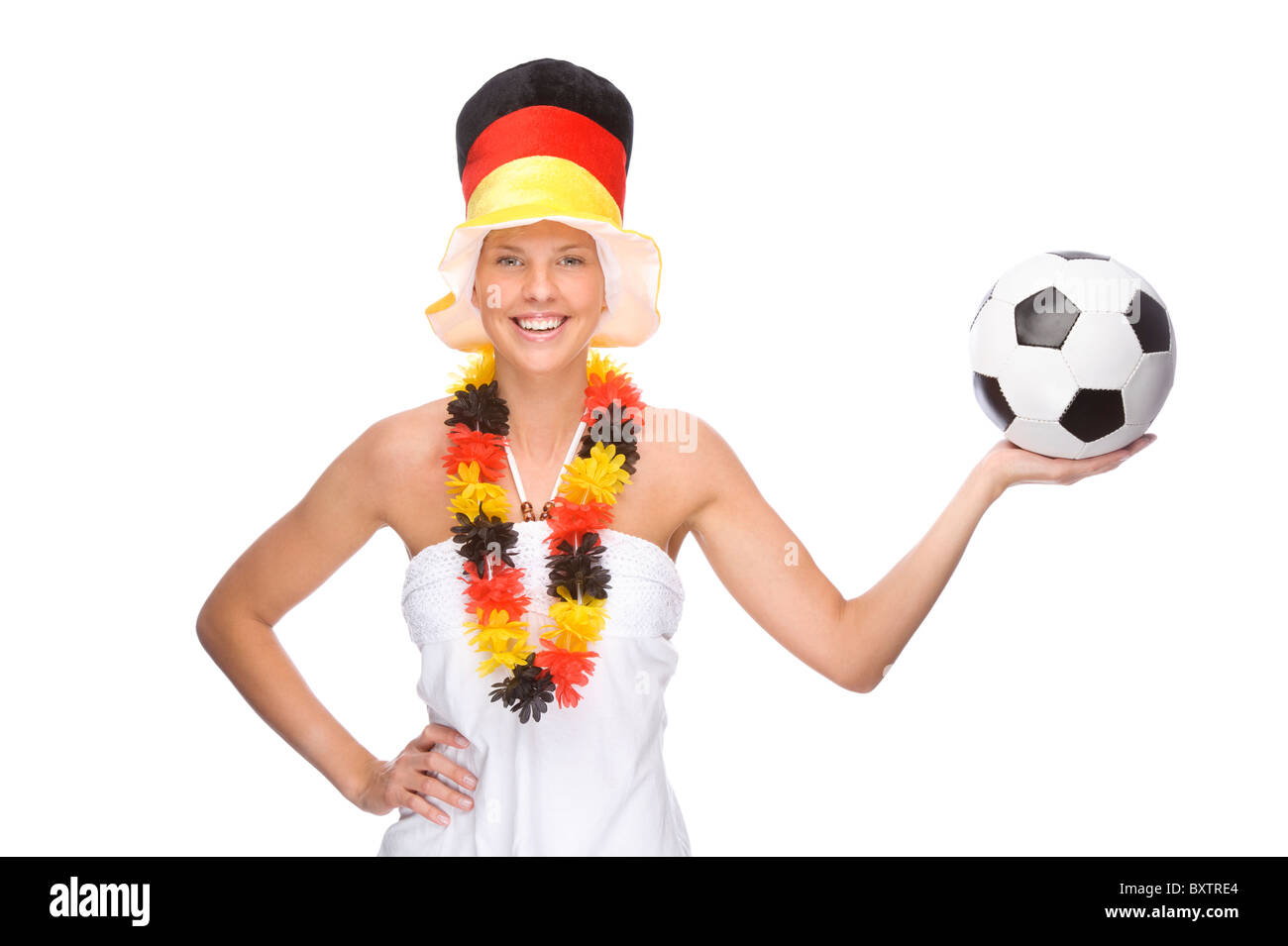 Full isolated portrait of a beautiful german soccer fan Stock Photo - Alamy