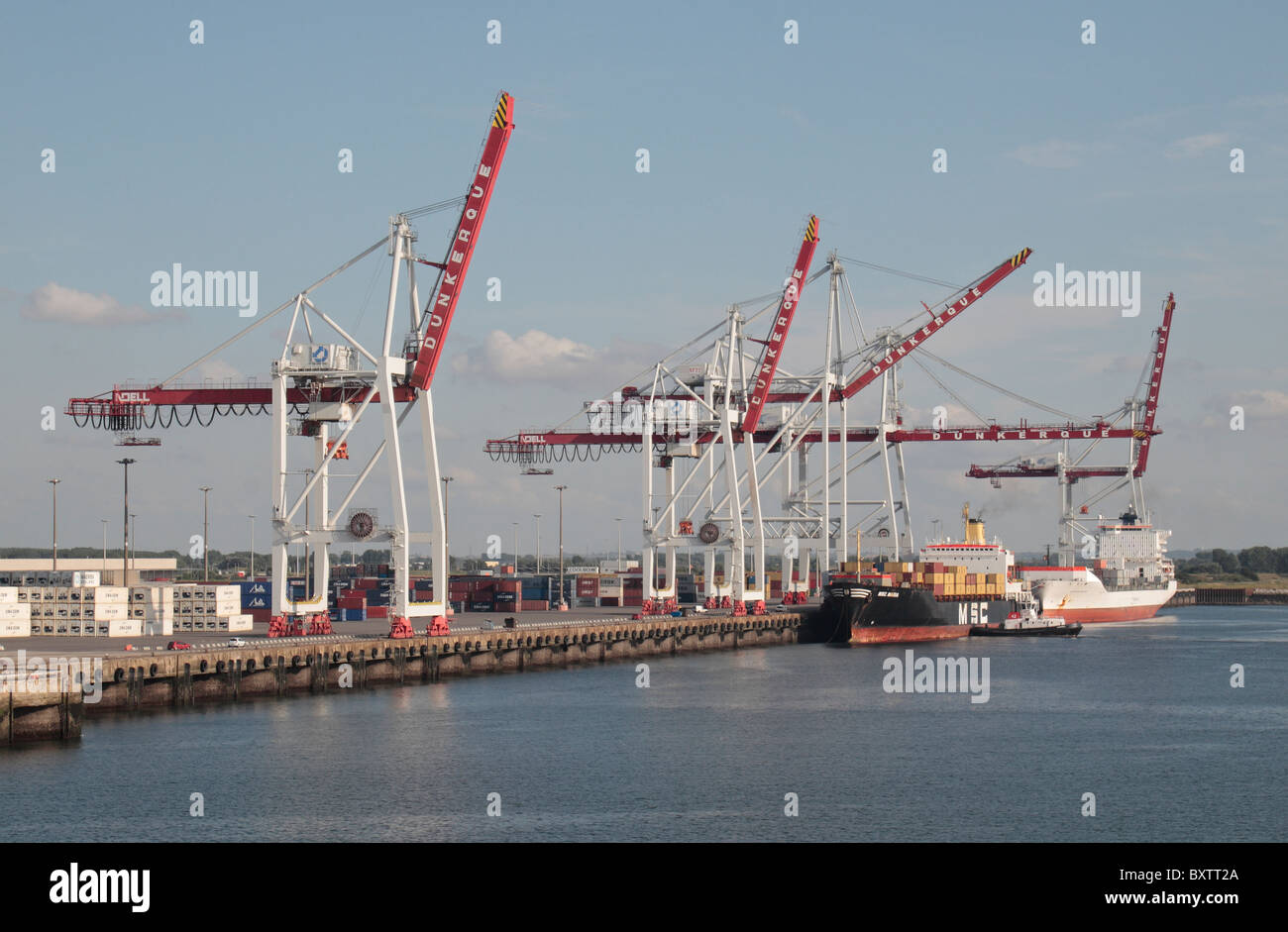Container ships and container cranes in the Port of Dunkerque (Dunkirk ...