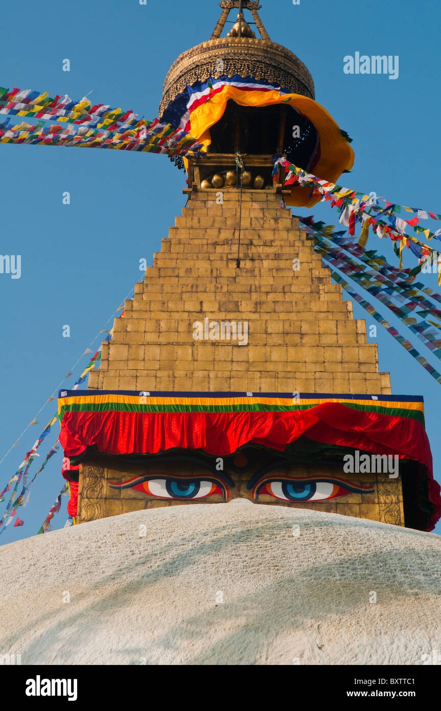 The eyes of Nepal, the Tibetan Buddhist stupa of Boudhanath in ...