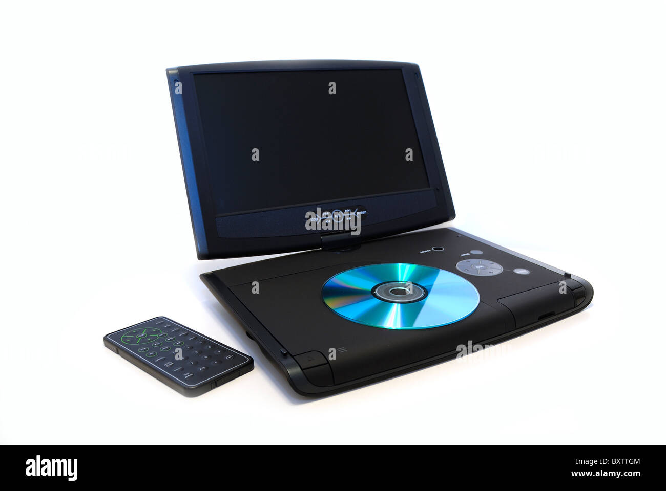 Black portable DVD player on white background Stock Photo - Alamy