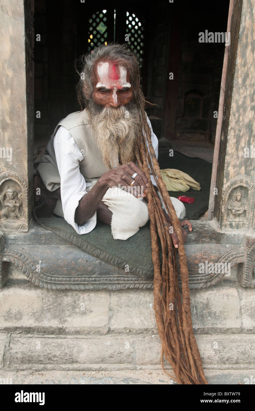 portrait of a sadhu with long dreadlocks at the Pashupatinath Temple in ...