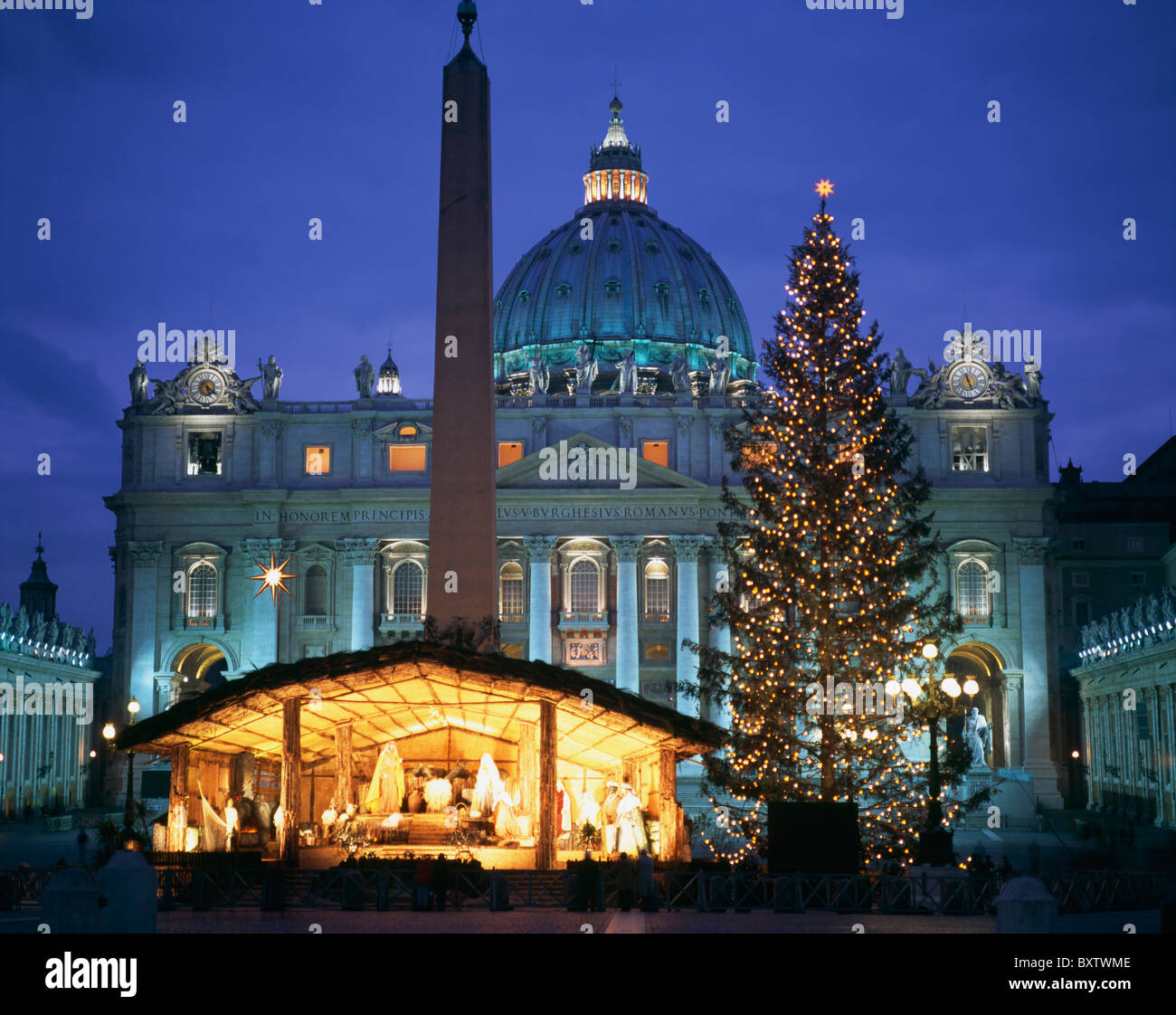 Nativity Scene With Christmas Tree In Piazza San Pietro Outside Of St ...