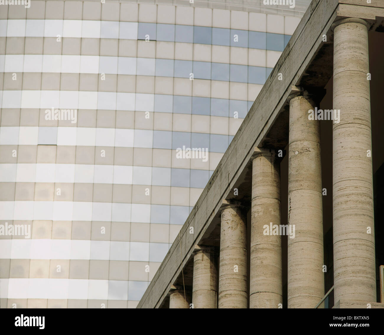 Old Building Beside Modern Office Building, Close Up Stock Photo - Alamy